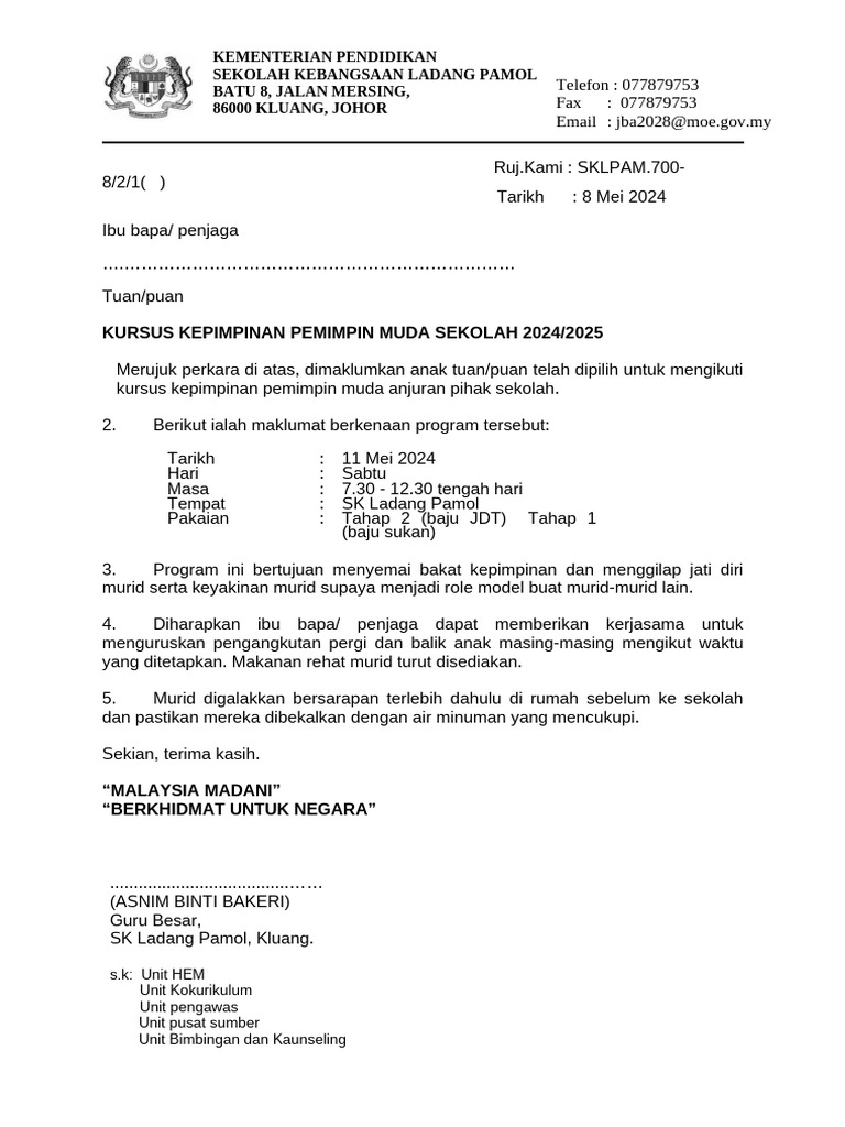 SURAT Kursus Kepimpinan Ibu Bapa | PDF