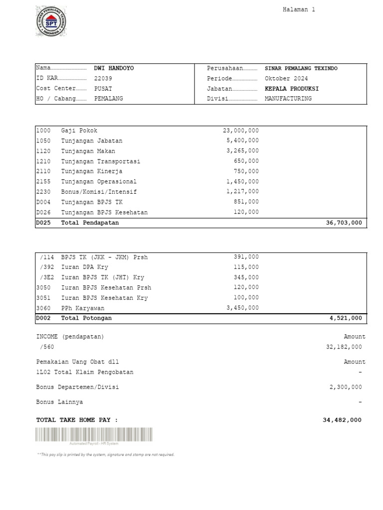 Payslip 10 2024 Dwi | PDF
