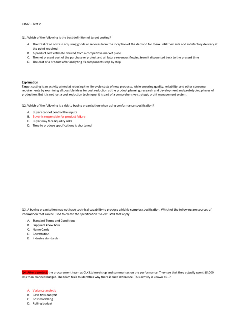L4M2 Exam Questions Overview | PDF | Procurement | Labour Economics