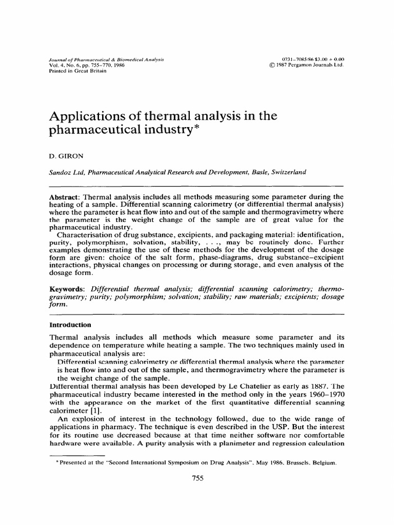Applications of Thermal Analysis in the Pharmaceutical Industry | PDF ... Applications of Thermal Analysis in the Pharmaceutical Industry | PDF ...