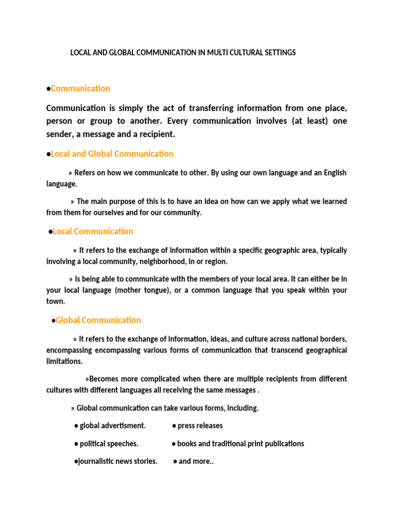 Local vs Global Communication Insights | PDF | Communication | Cross ...