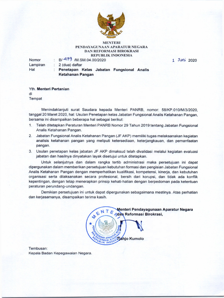 Surat MENPAN Penetapan Kelas JF AKP | PDF | Bisnis