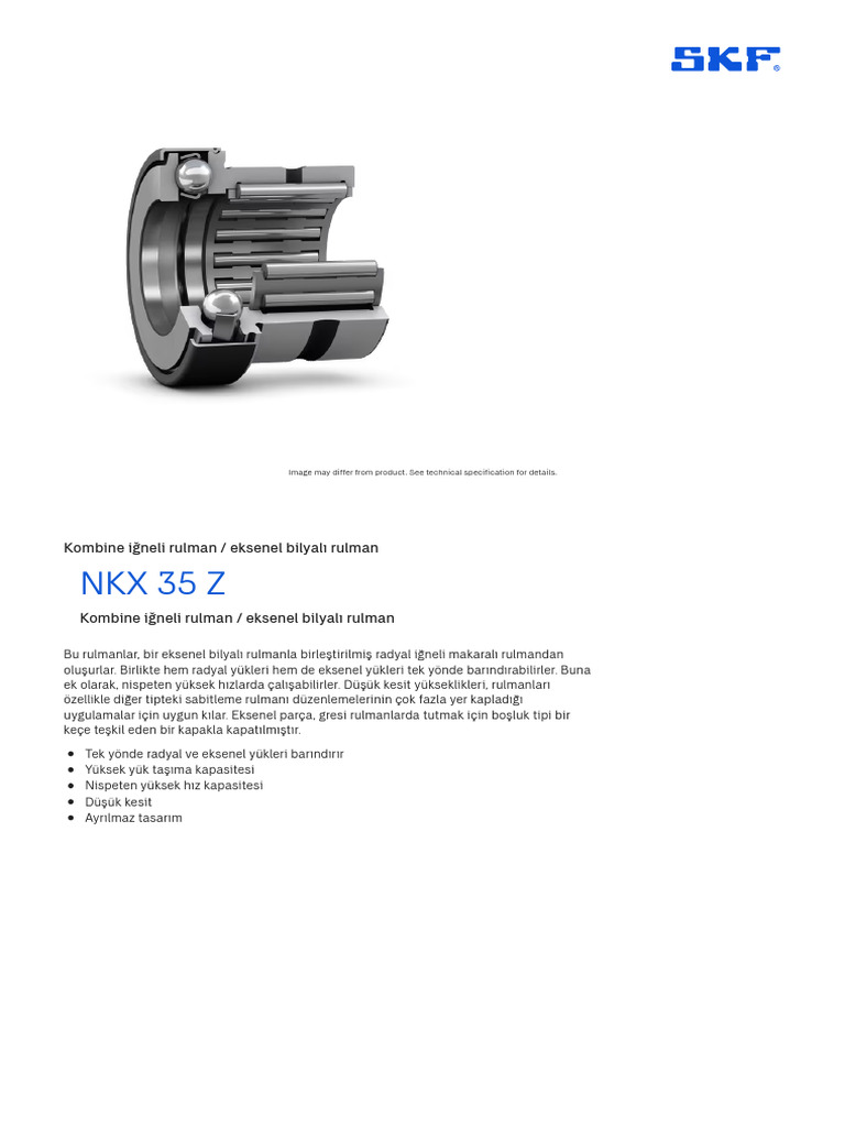 NKX 35 Z - Kombine Iğneli - Eksenel Bilyalı Rulmanlar - SKF | PDF