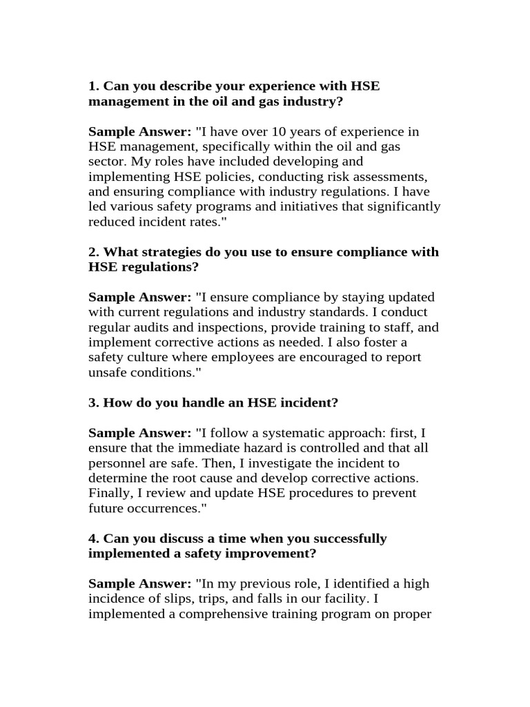 HSE Interview Questions for Oil & Gas | PDF | Regulatory Compliance | Audit