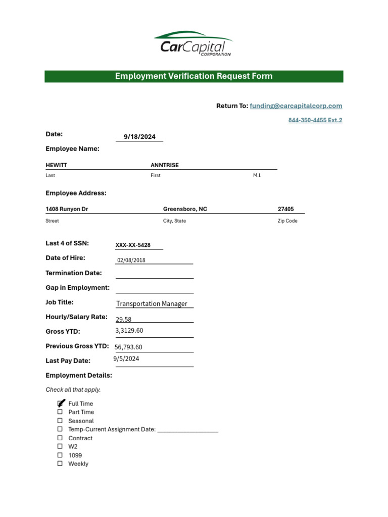 Employment Verification Request Form | PDF | Finance & Money Management