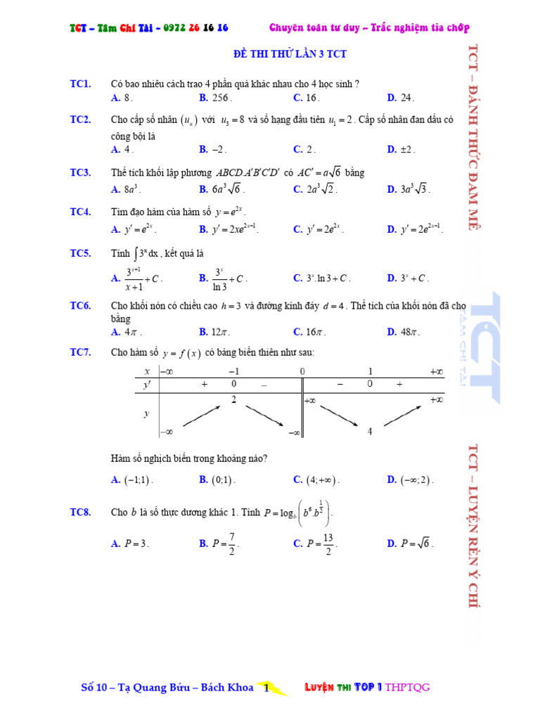 ĐÁP ÁN ĐỀ THI THỬ THPTQG LẦN 3 TCT | PDF