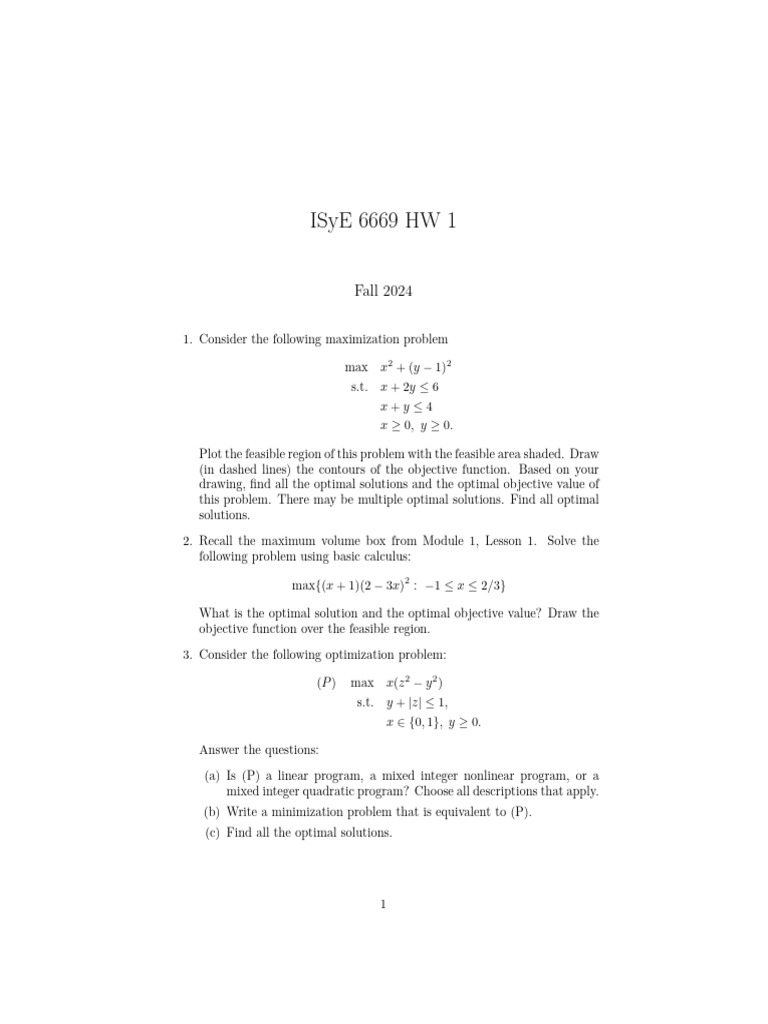 Isye 6669 HW 1: Fall 2024 | PDF