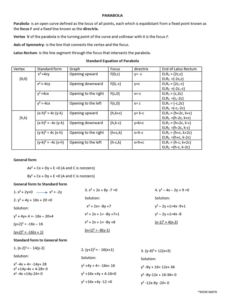 handouts-in-parabola | PDF | Analytic Geometry | Graph Theory