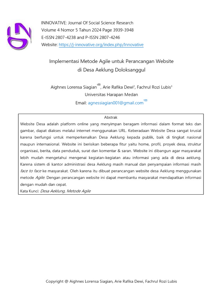 Implementasi Metode Agile Untuk Perancangan Website Di Desa Aeklung Doloksanggul | PDF | Komputer
