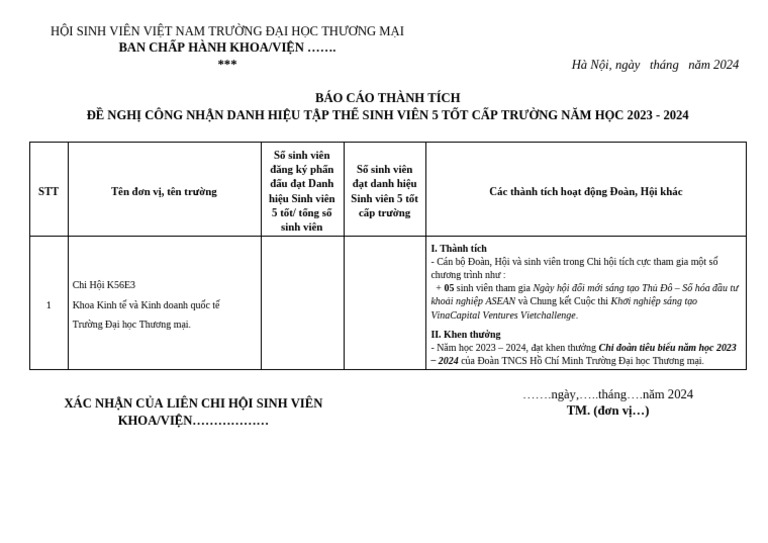 MẪU 02 - BCTT TẬP THỂ | PDF