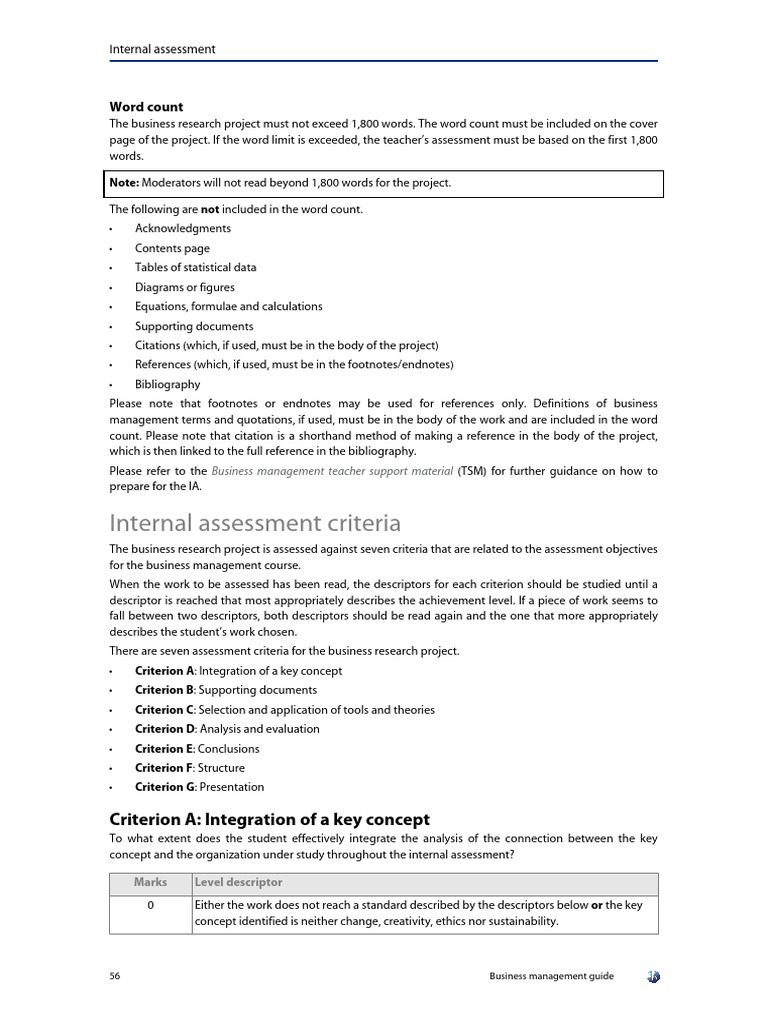 Business IA Word Count and Criteria | PDF | Evaluation | Concept