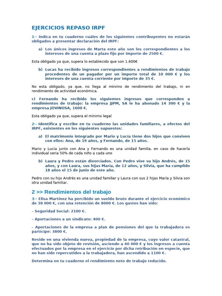 Ejercicios Repaso Irpf 1 | PDF | Finanzas y dinero | Derecho