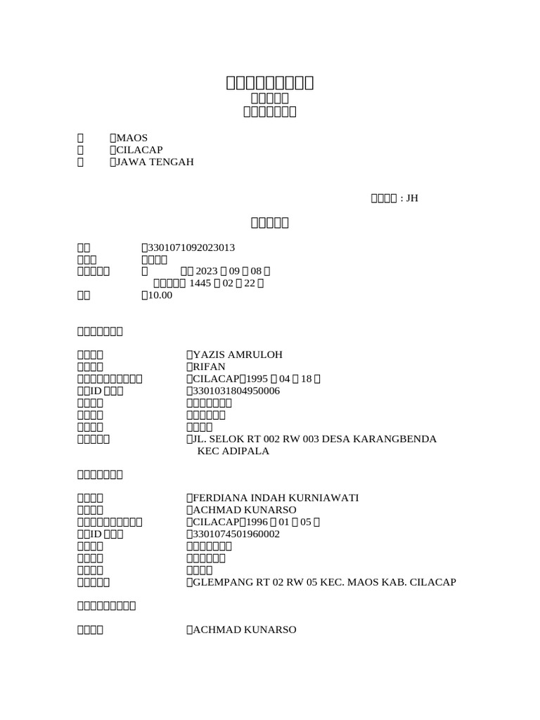 Akta Nikah (Japanese WORD) | PDF