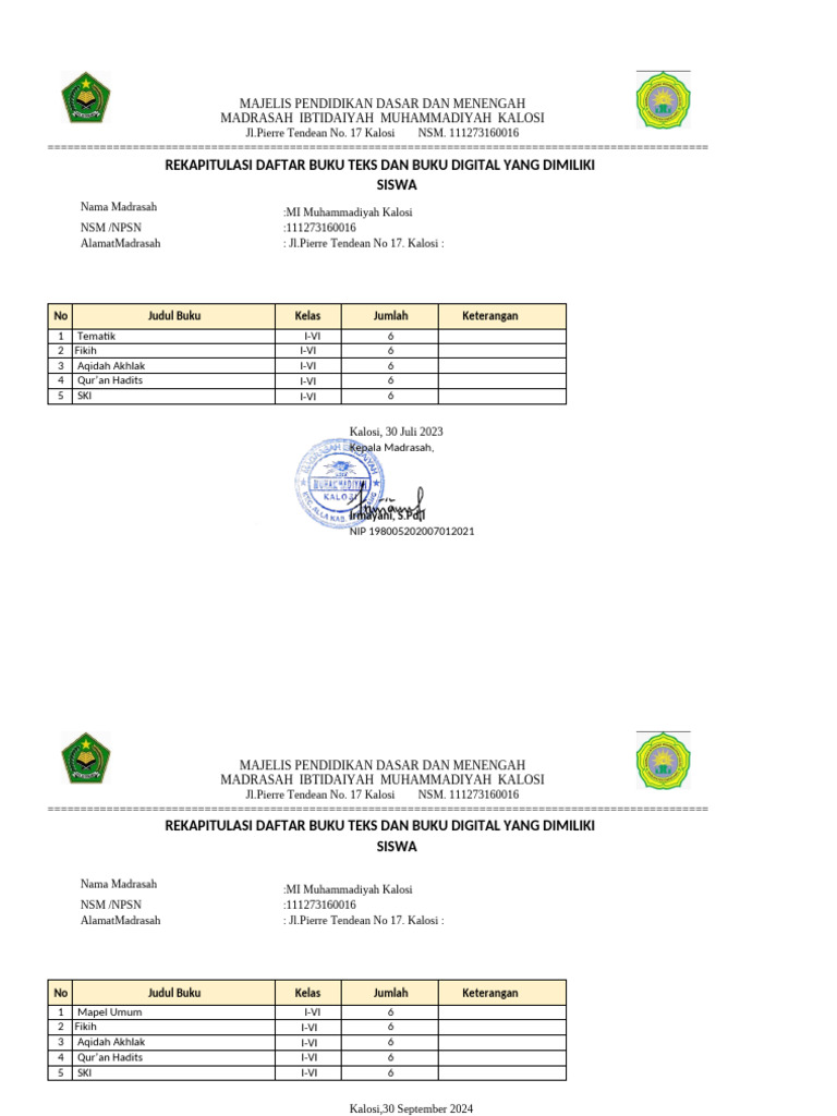 D.5. Rekap Daftar Buku Teks Digital Yang Di Miliki Siswa (D5) | PDF
