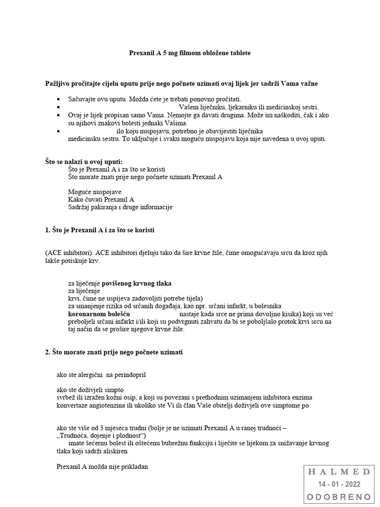 Prexanil A 5 MG Filmom Oblozene Tablete PIL | PDF