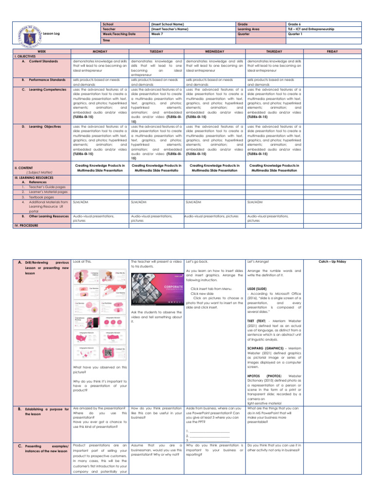 Grade 6 TLE ICT Lesson Plan | PDF | Microsoft Power Point | Multimedia
