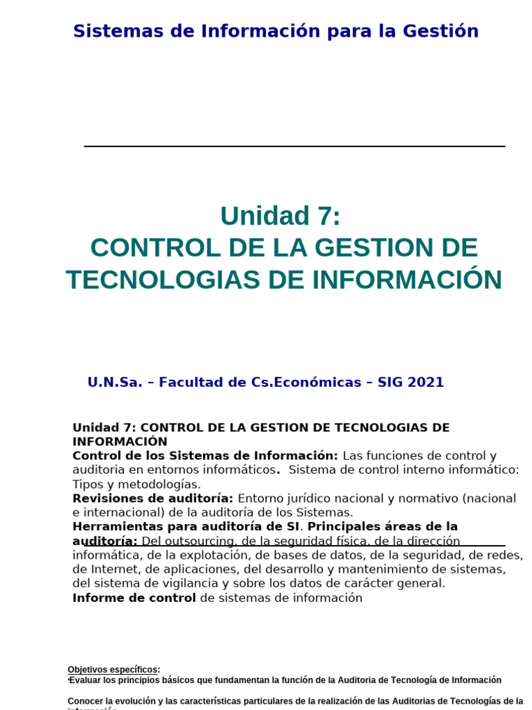 SIG 2021-P U7 - Control de La Gestion de TI | PDF | Software | Auditoría
