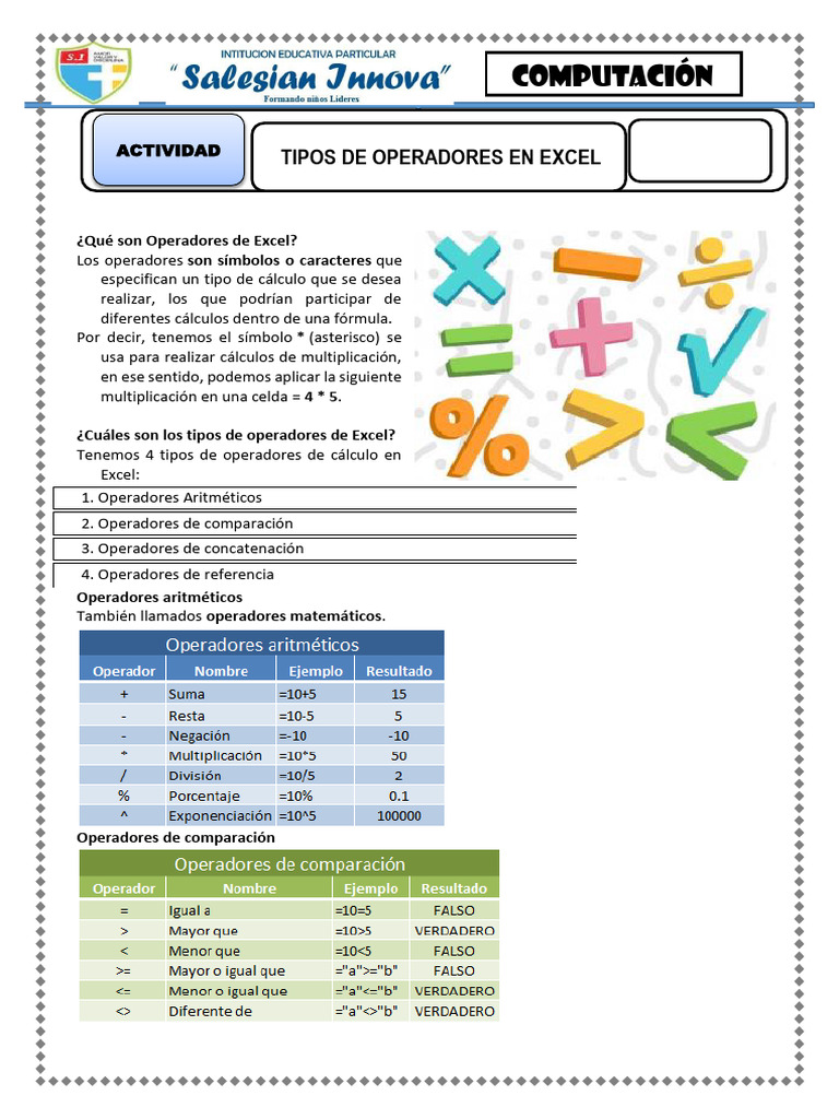 Operadores Matematicos Excel | PDF | Microsoft Excel | Multiplicación