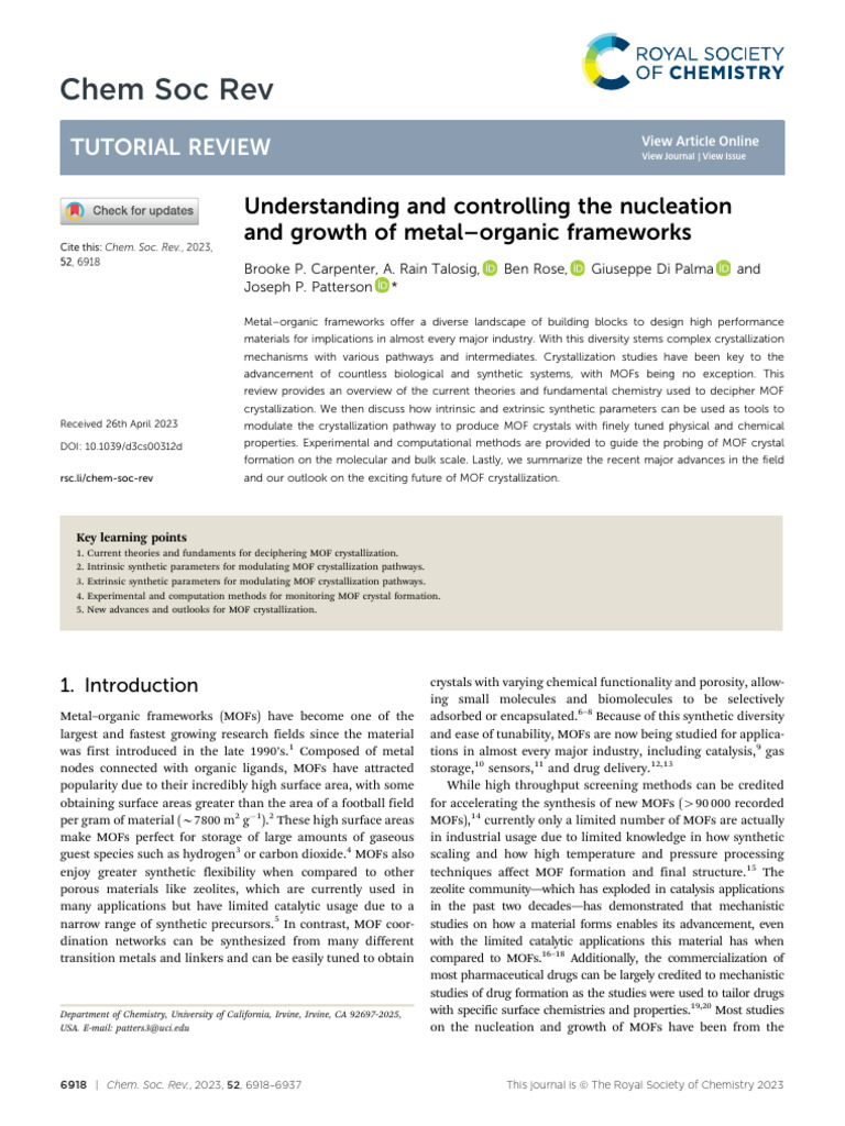 Controlling MOF Crystallization Mechanisms | PDF | Nucleation ...
