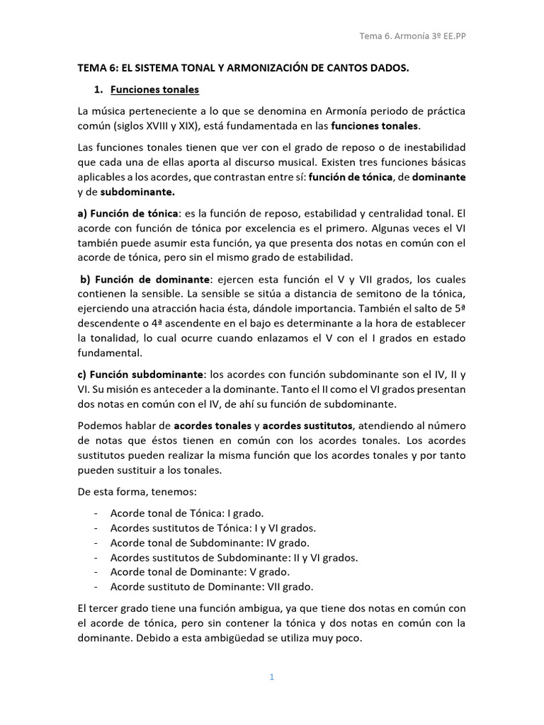 Funciones Tonales y Armonización | PDF | Acorde (Música) | Armonía