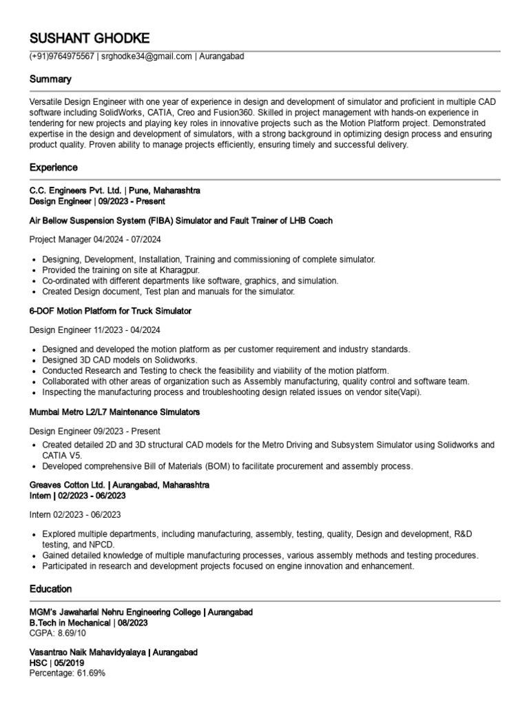 Sushant Resume | PDF | Simulation | Engineering