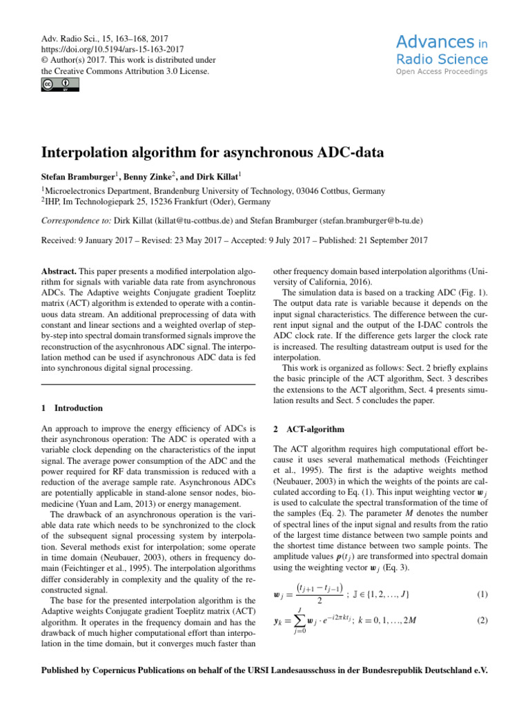 Interpolation Algorithm For Asynchronous ADC-data | PDF | Analog To Digital Converter | Sampling ...