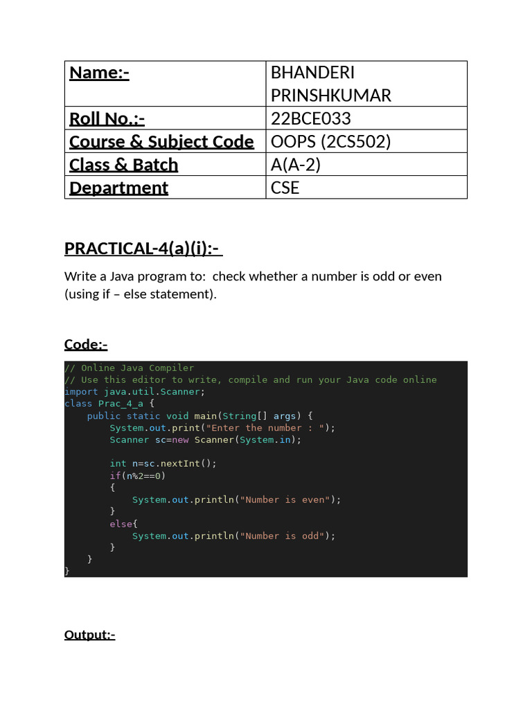 22bce033prac4oops Pdf Computer Engineering Computer Science 