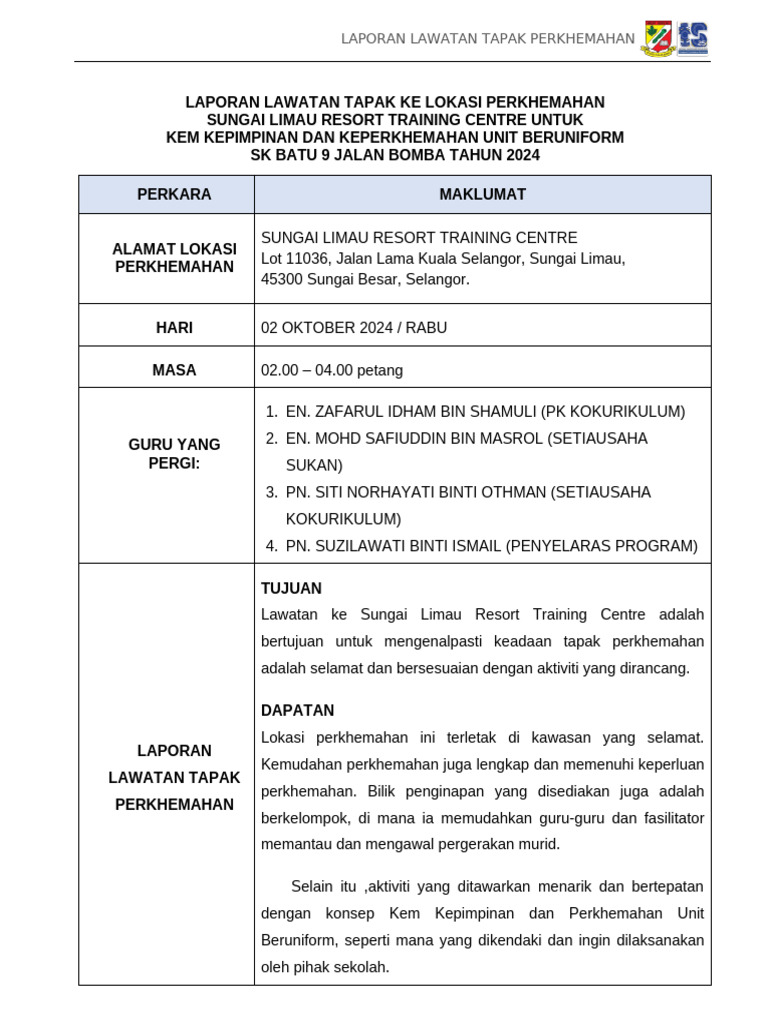 Laporan Lawatan Tapak Perkhemahan | PDF | Bisnis | Pengembangan Diri