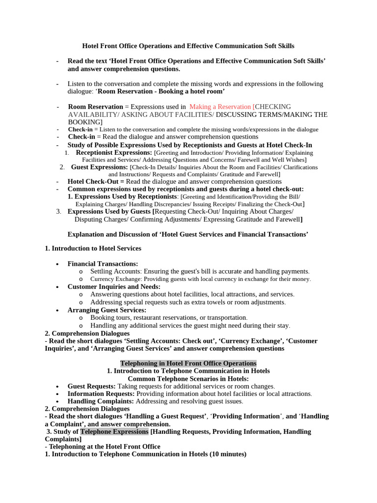 Hotel Front Office Operations | PDF