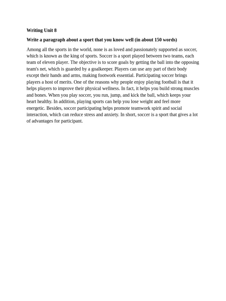 Writing Unit 8 | PDF | Sports & Recreation