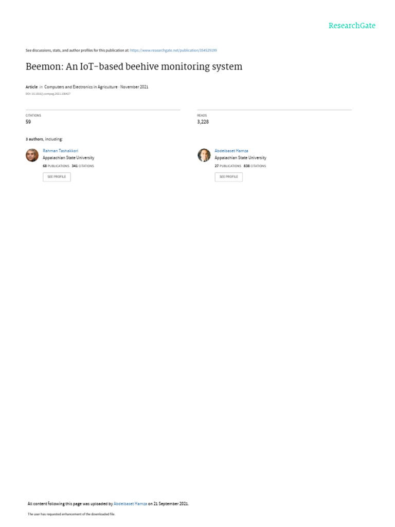 Beemon An IoT Based Beehive Monitoring System | PDF | Beehive ...