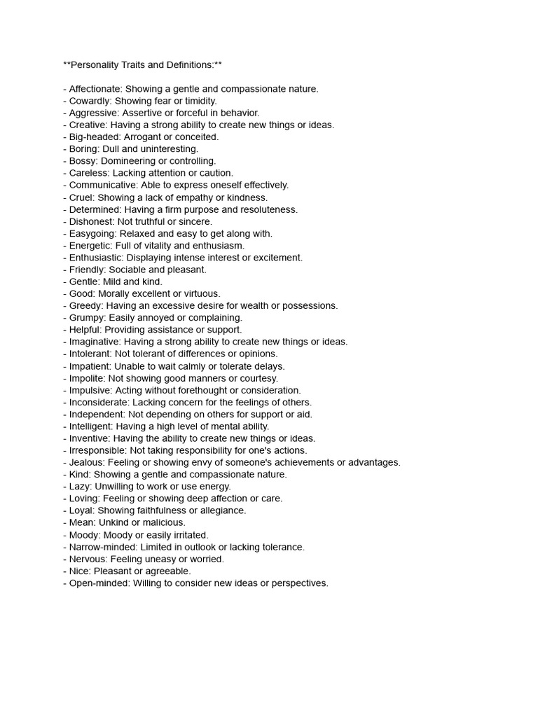 Personality Traits | PDF | Feeling | Psychology