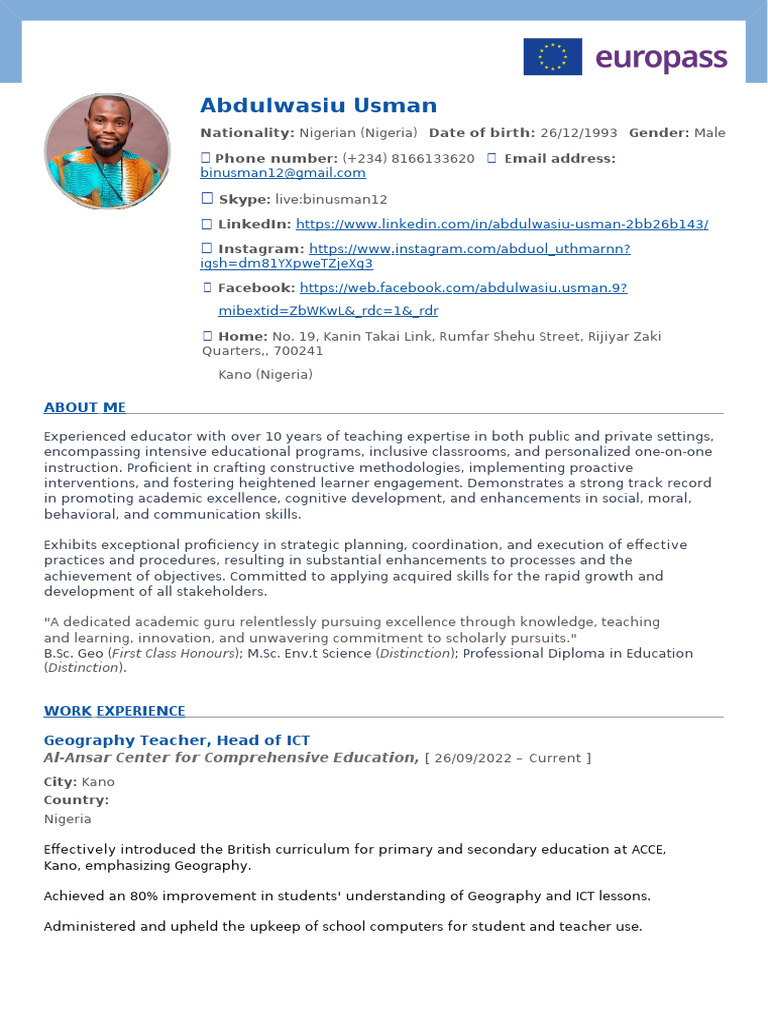Abdulwasiu USMAN.CV | PDF | Teachers | Educational Technology