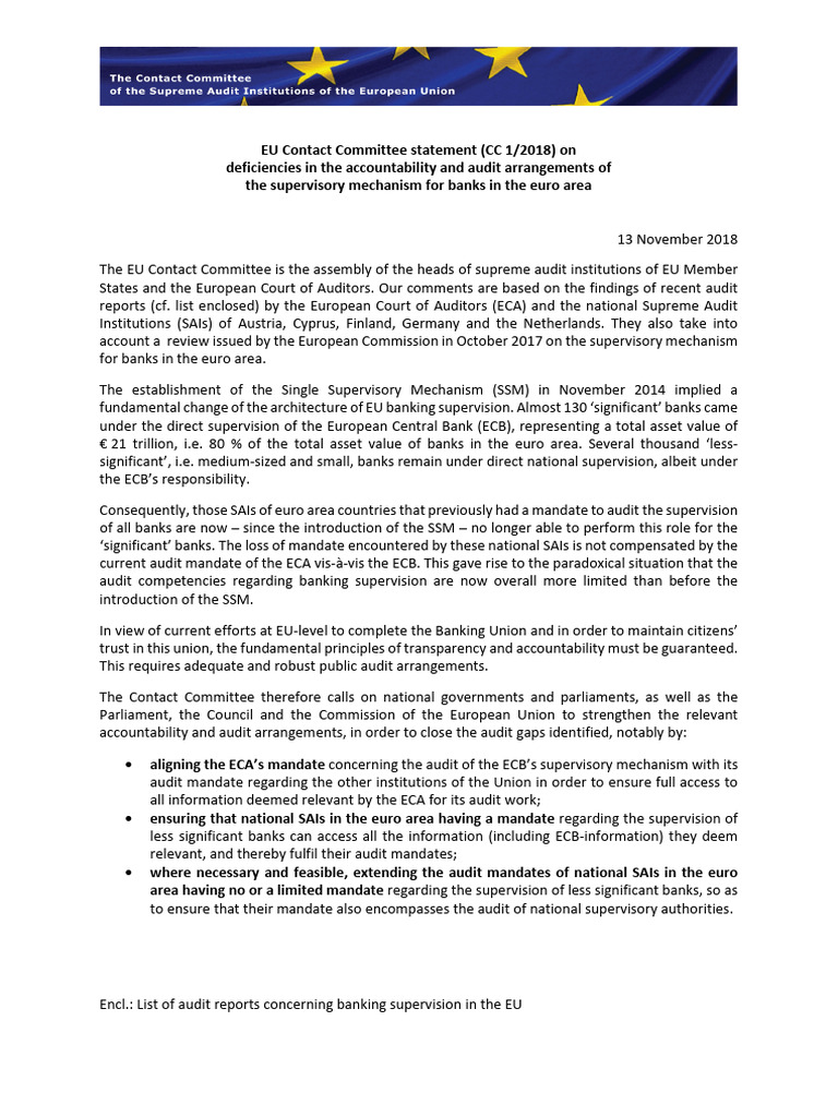 CC Statement SSM Deficiencies en | PDF | European Central Bank ...