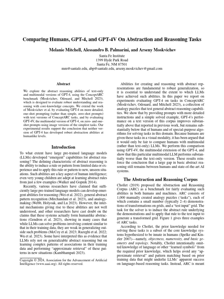 Comparing Humans, GPT-4, and GPT-4V On Abstraction and Reasoning Tasks | PDF | Artificial ...