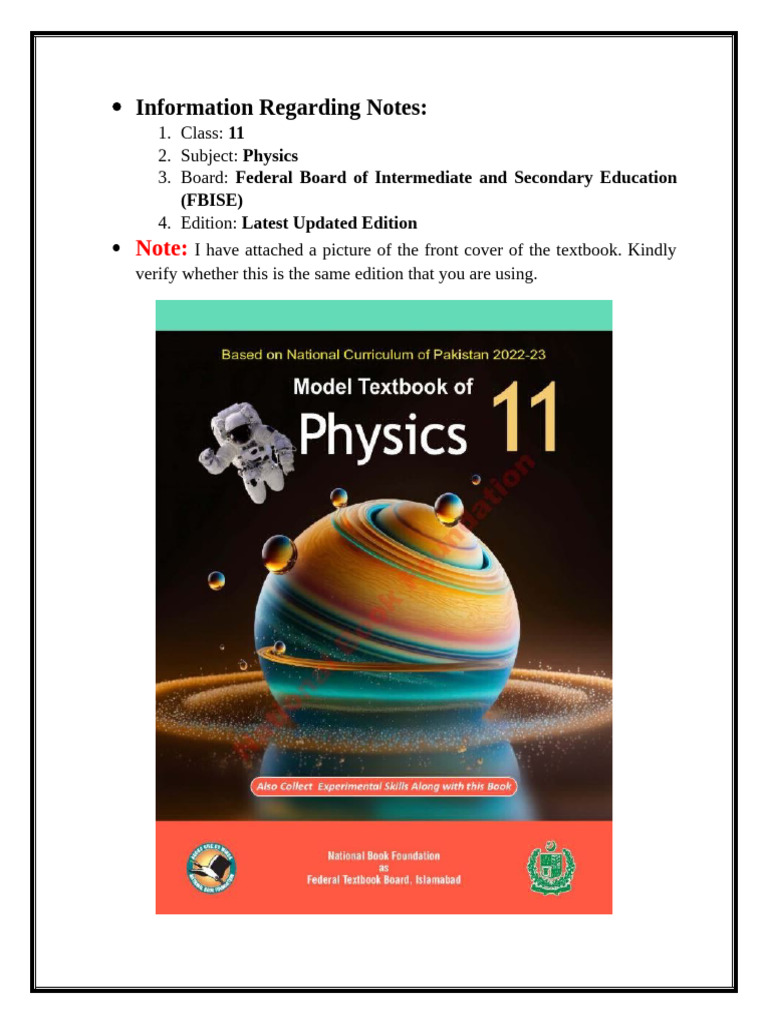 Fluid Mechanics Notes (Updated Edition of FBISE Physics Class 11) | PDF ...