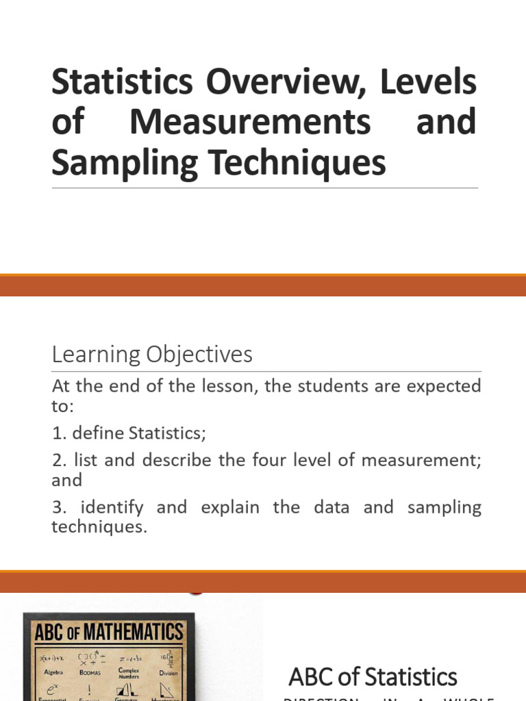 MM7 WEEK 1 Statistics Overview Levels of Measurements and Sampling | PDF | Sampling (Statistics ...