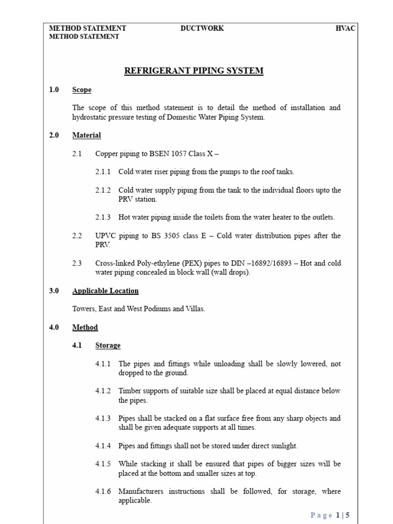 Method-Statement-Refrigerant Piping | PDF | Pipe (Fluid Conveyance) | Plumbing