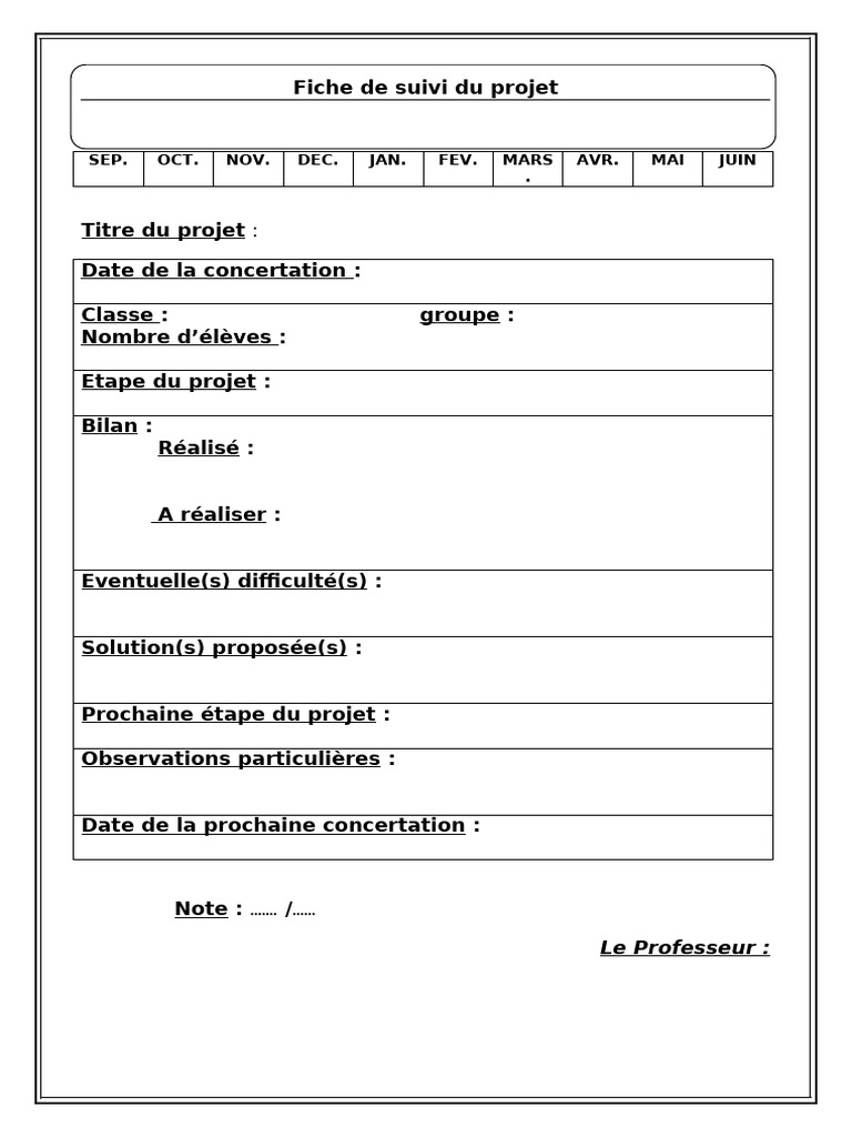 Fiche de suivi de projet éducatif | PDF