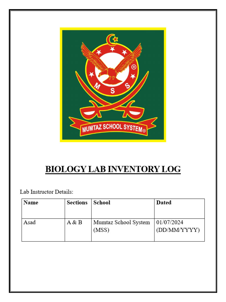 Biology Lab Inventory Log | PDF