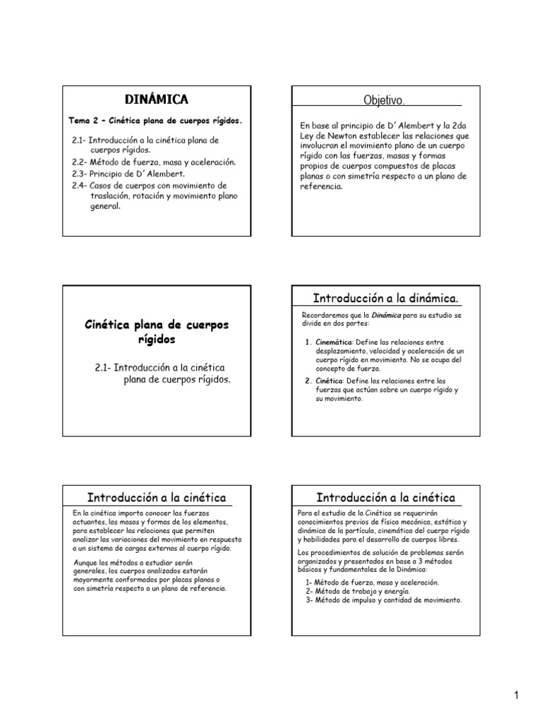 Tema 2 – Cinética plana de cuerpos rígidos (1ra parte) | PDF | Fuerza | Masa