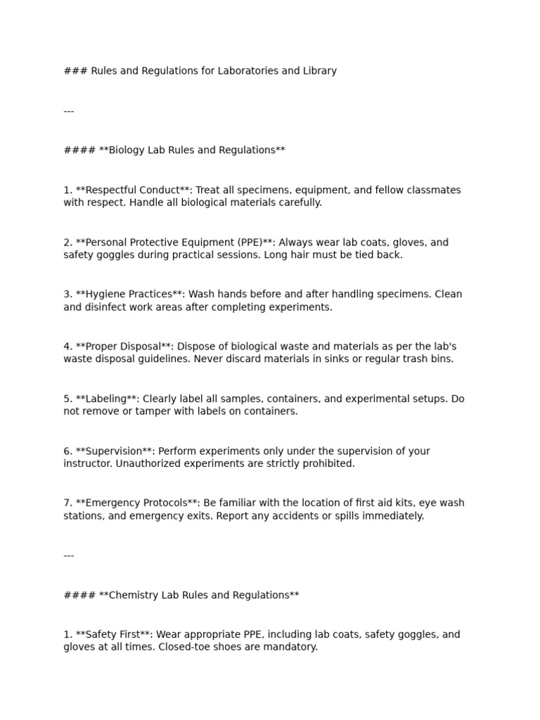 Rules and Regulations For Laboratories and Library | PDF | Laboratories ...