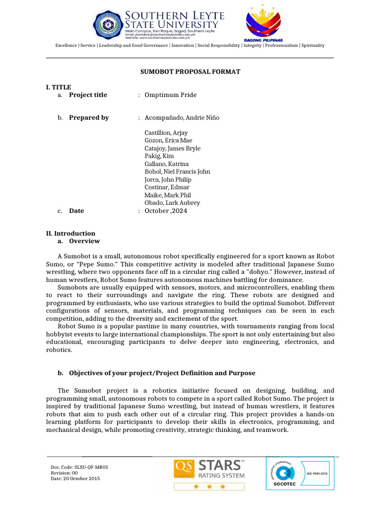 SUMOBOT-PROPOSAL-updated (G1) | PDF | Arduino | Electric Motor