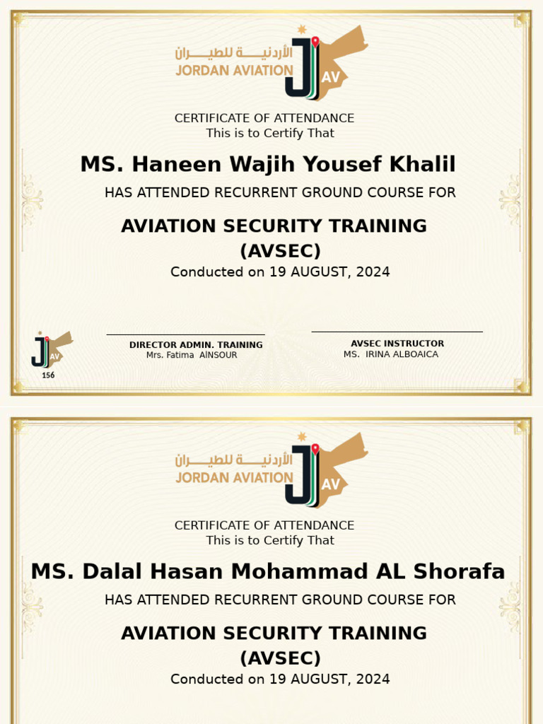 156-Avsec Recurrent Certificate 19.08.2024 | PDF | Business