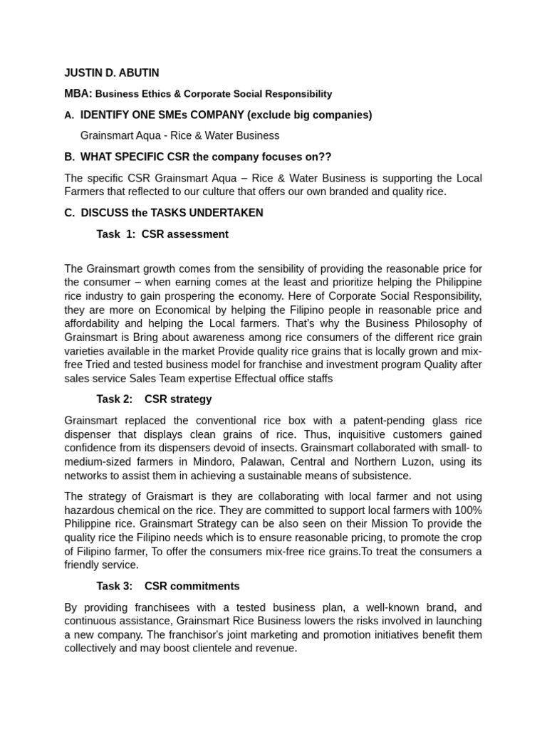 Case No 2 Local SMEs With CSR Implemented Program or Project | PDF | Franchising | Corporate ...