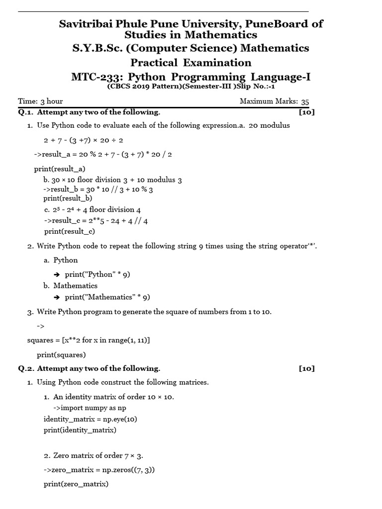 MTC-233 Python Programing Language I Slips Semester III ANSWER | PDF ... MTC-233 Python Programing Language I Slips Semester III ANSWER | PDF ...