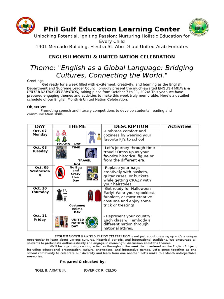 ENGLISH Month CELEBRATION Final | PDF