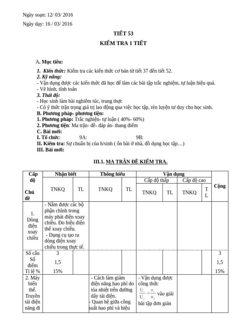De KT 1 Tiet Vat Li 9 Co MT DA 20152016 | PDF