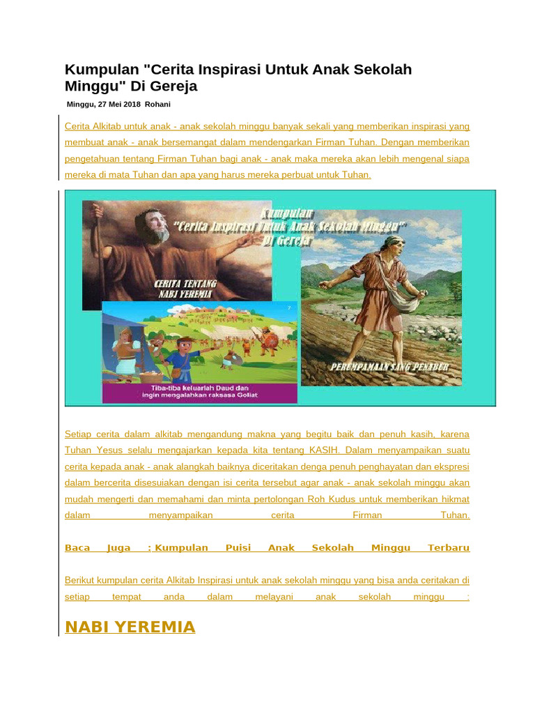 Renungan Anak Sekolah Minggu | PDF Renungan Anak Sekolah Minggu | PDF