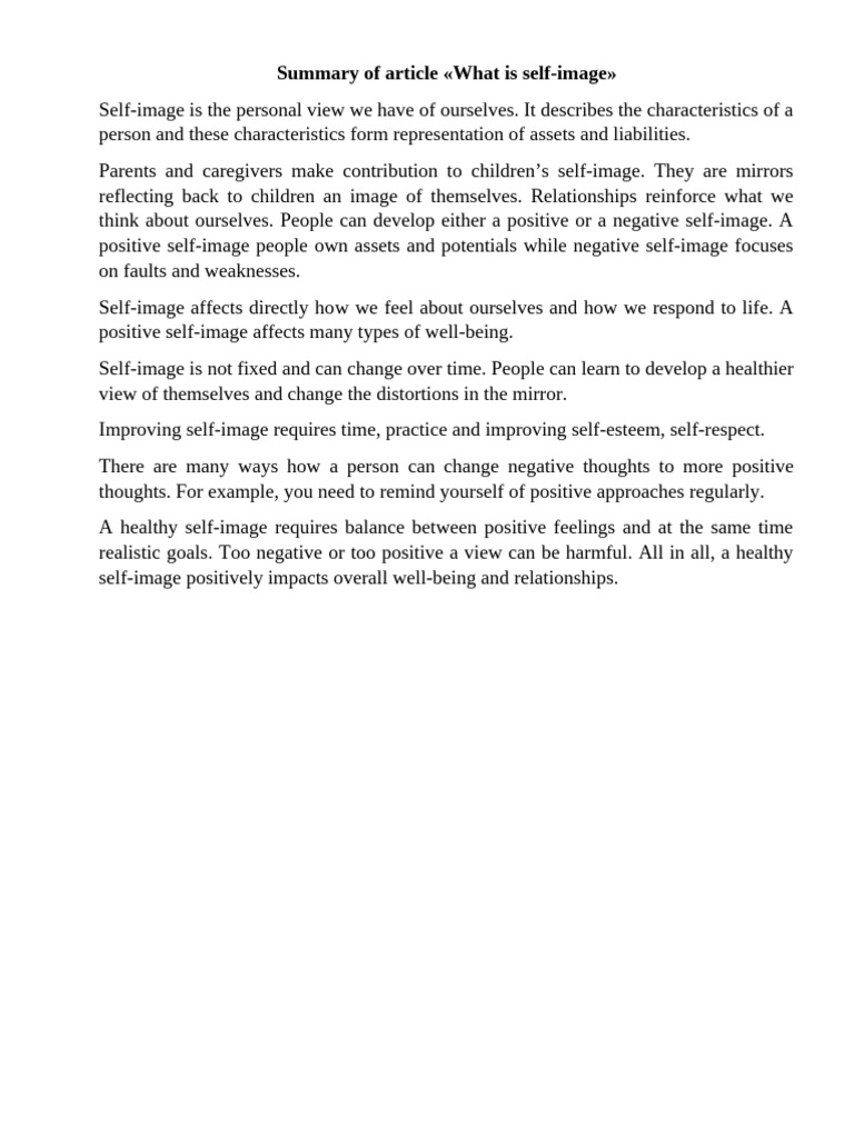 Understanding Self-Image Basics | PDF